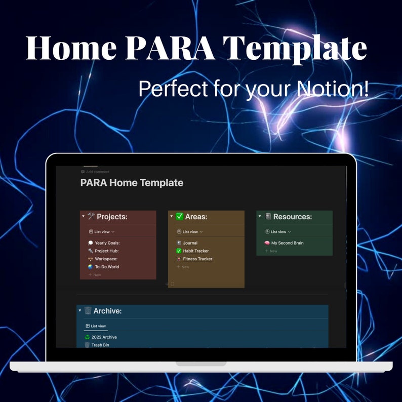 PARA Home Template Projects, Areas, Resources, Archive Second Brain ...