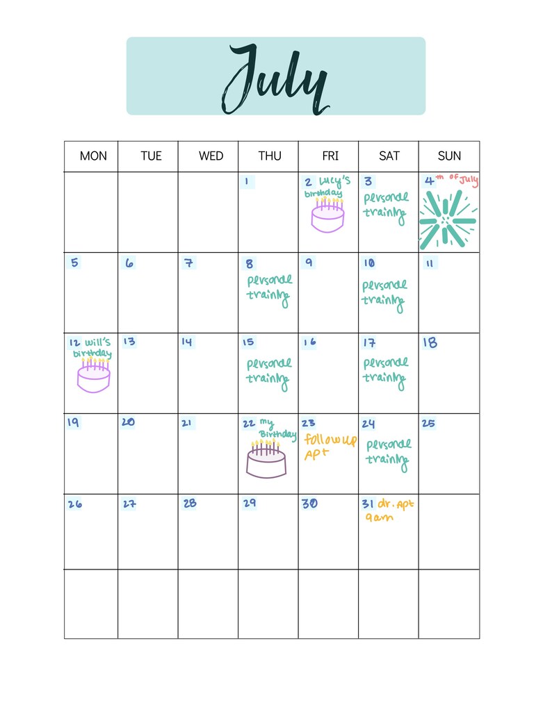 Blue Digital Printable Calendar: Instant Download Great for Digital ...