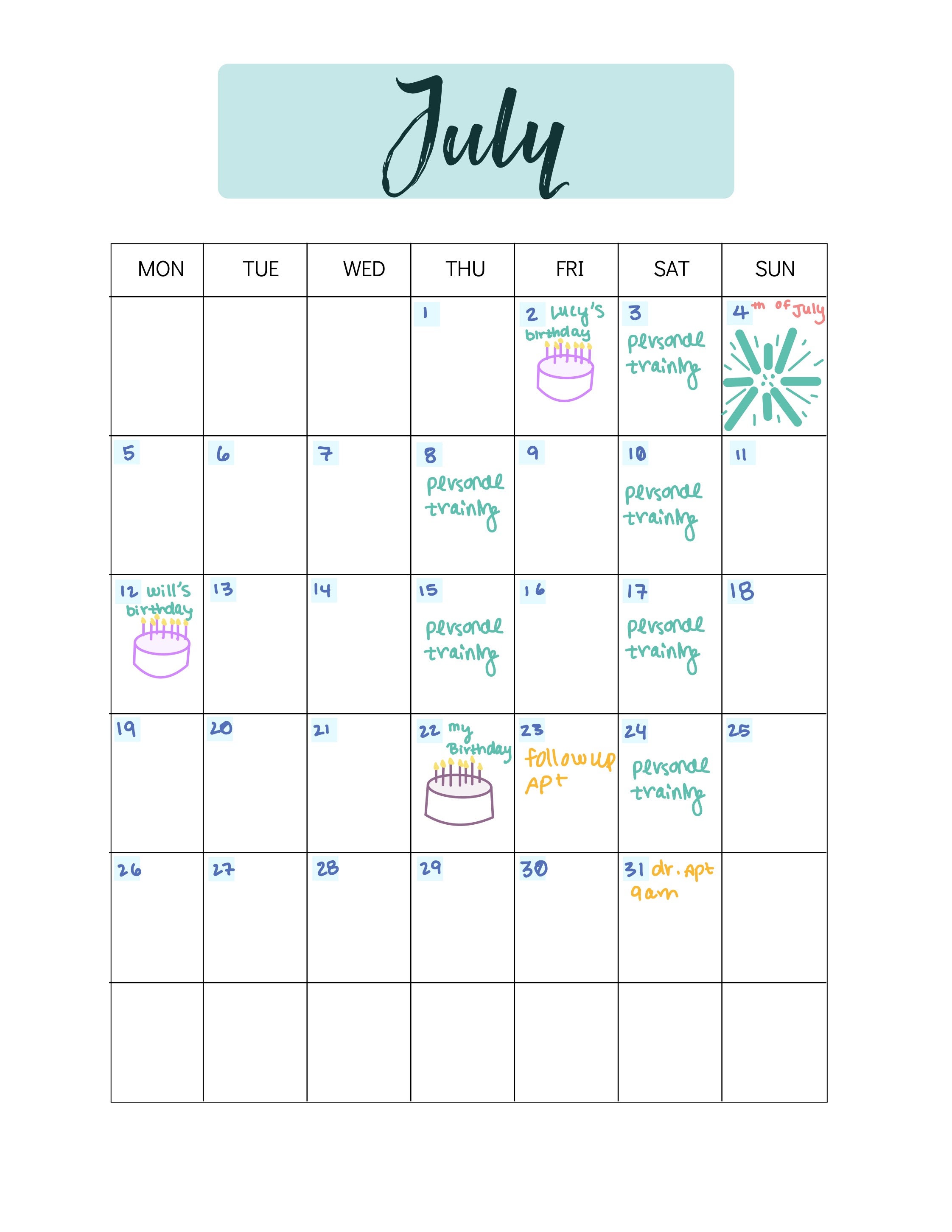 Blue Digital Printable Calendar: Instant Download Great for Digital ...