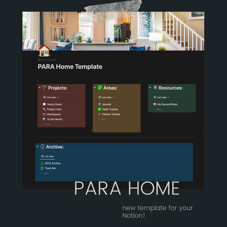 PARA Home Template Projects, Areas, Resources, Archive Second Brain ...