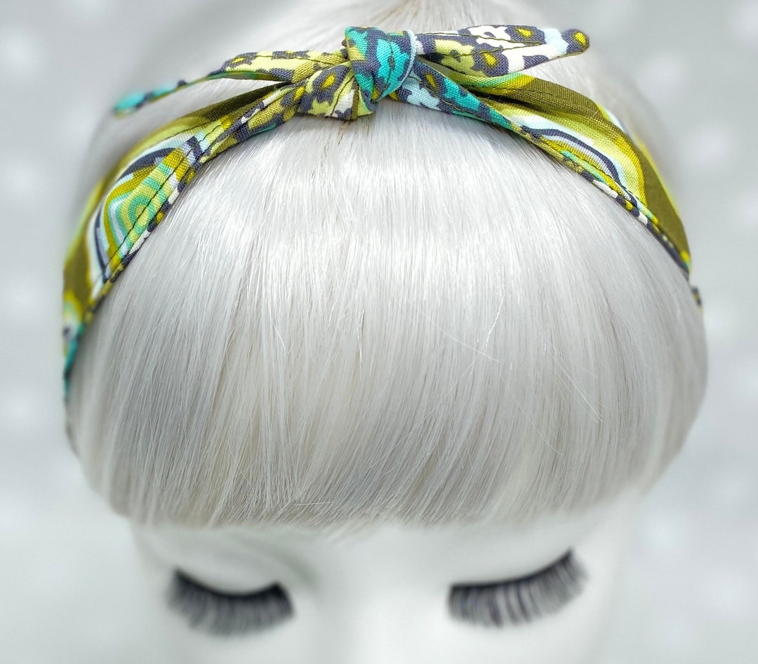 Tula Pink Headband: Green Olive Circle Print, Non-slip Tie, Handmade - Etsy