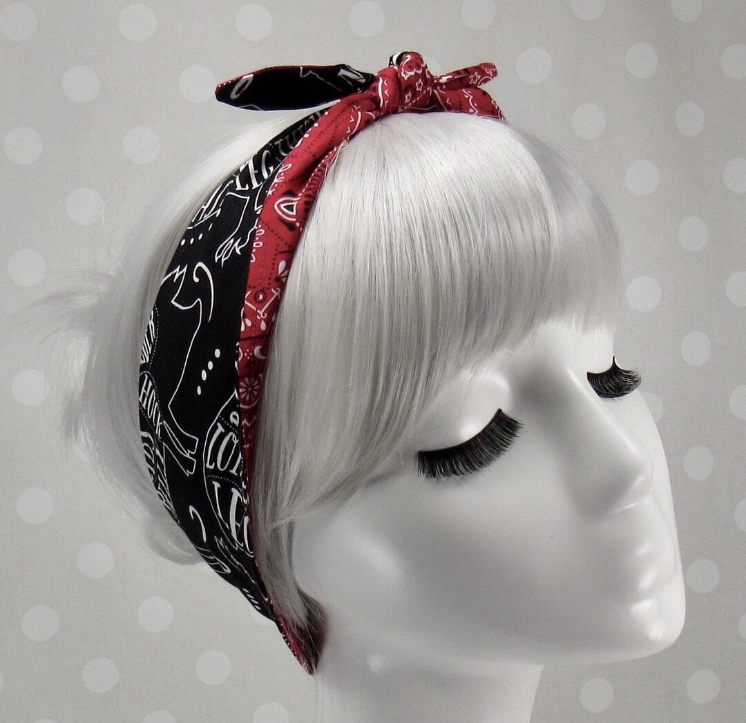 Red Bandana With Butcher Print // Non-slip // Hair Scarf // Headband ...