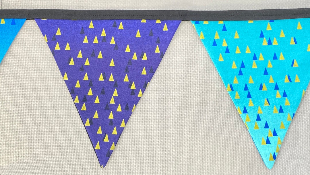 Handmade Gold & Blue Abstract Flag Garland: 65" Cotton Bunting - Etsy