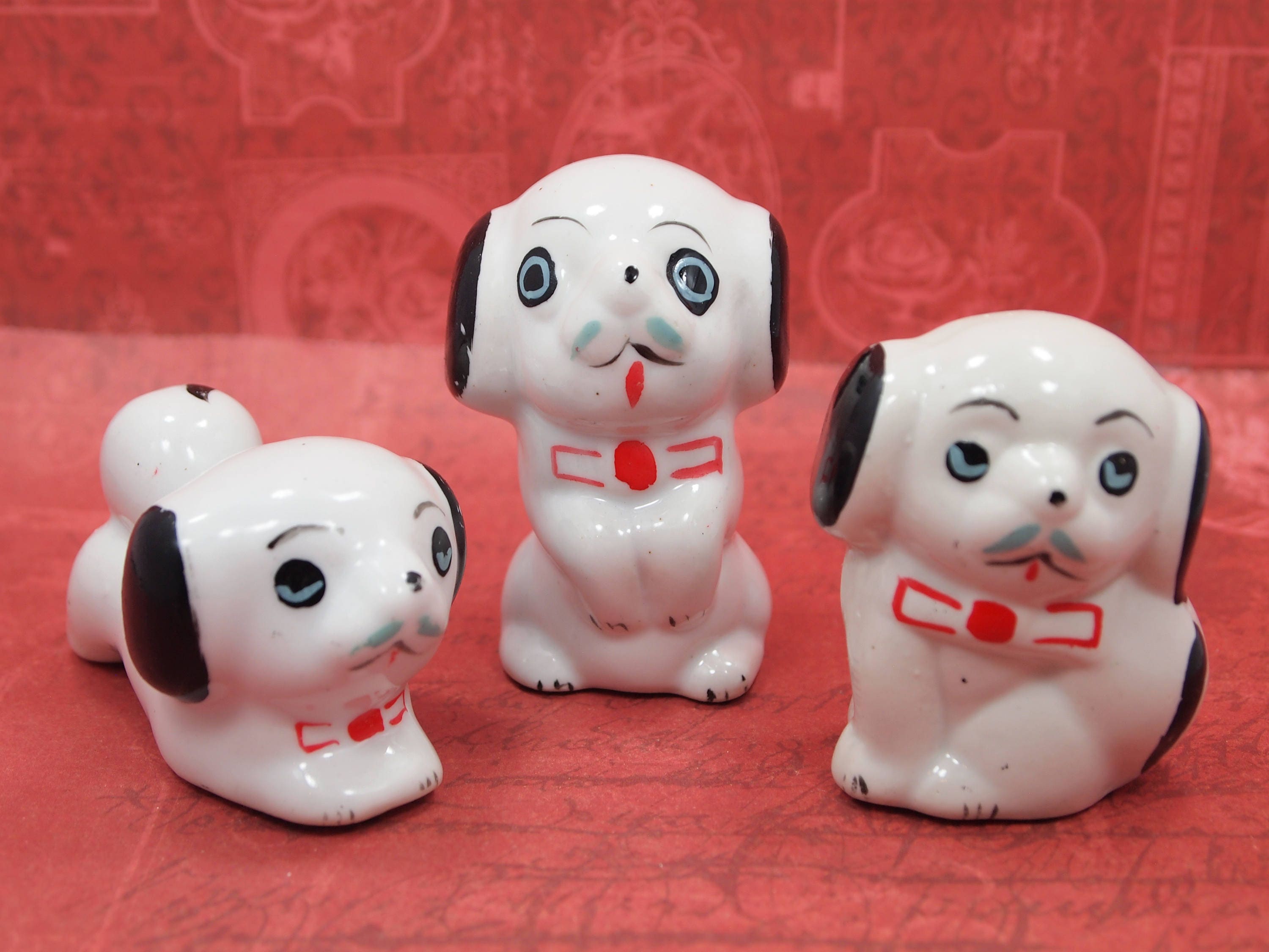 Vintage Porcelain Dog Figurines 3 Hand Painted Japanese | Etsy