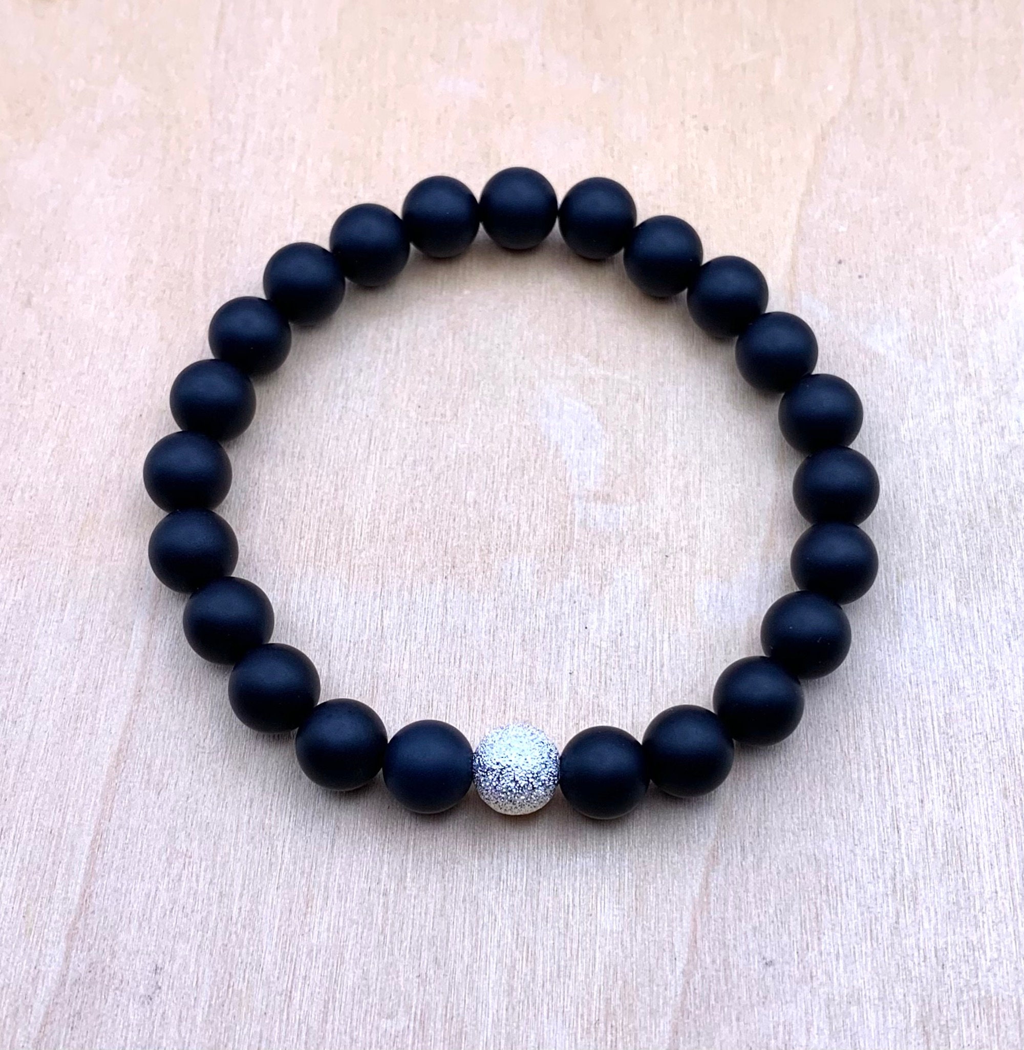 Black and Silver Bead Bracelet Black and Silver Bracelet for Men Women Silver Bead Bracelet Gift for Dad
