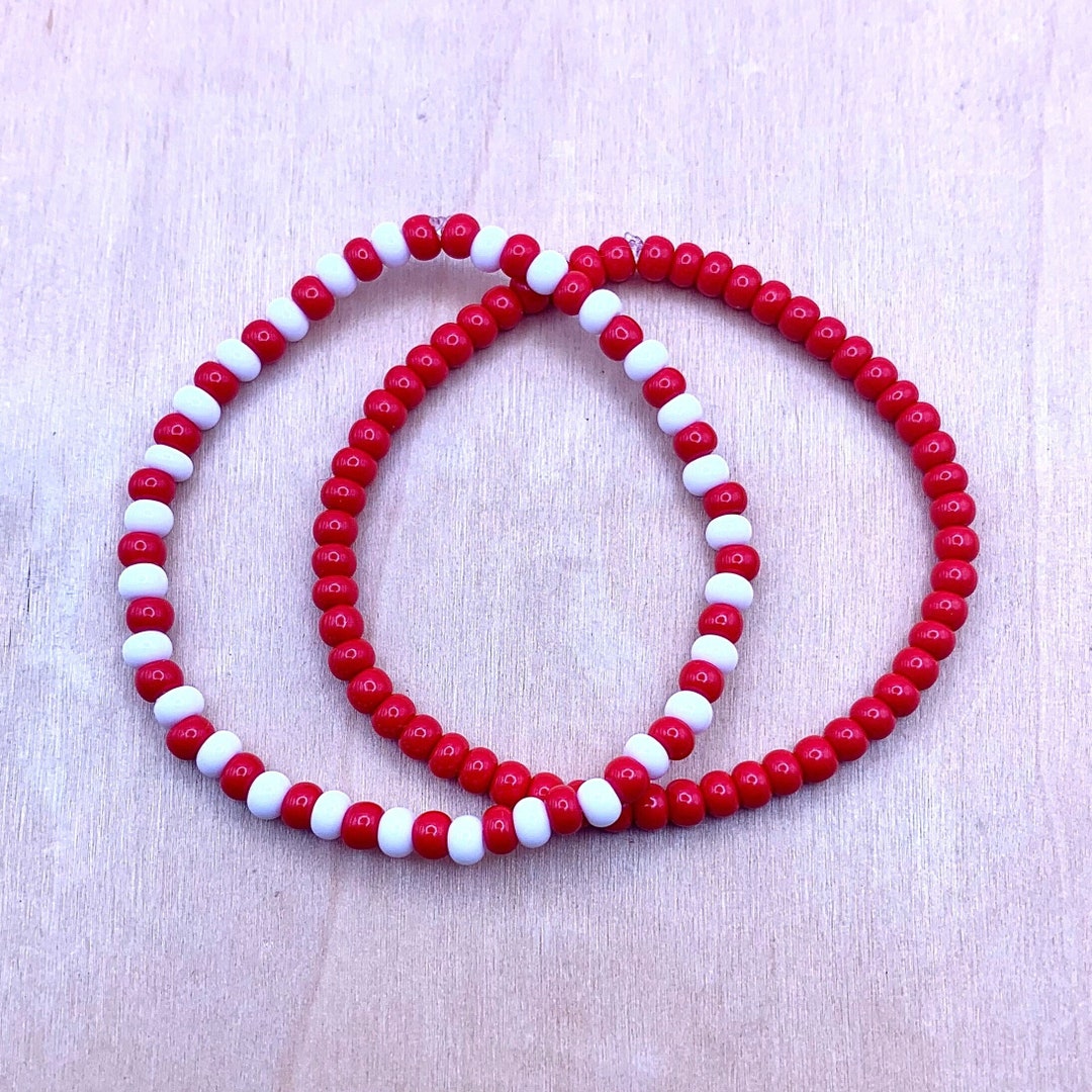 Red and White Bead Bracelet Red Bead Bracelet Red Friendship Bracelet ...