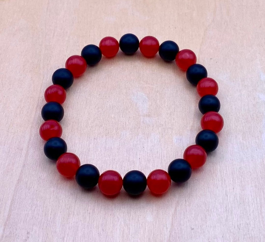 Red and Black Bead Bracelet | Red Gemstone Bracelet | Red Bracelet for ...