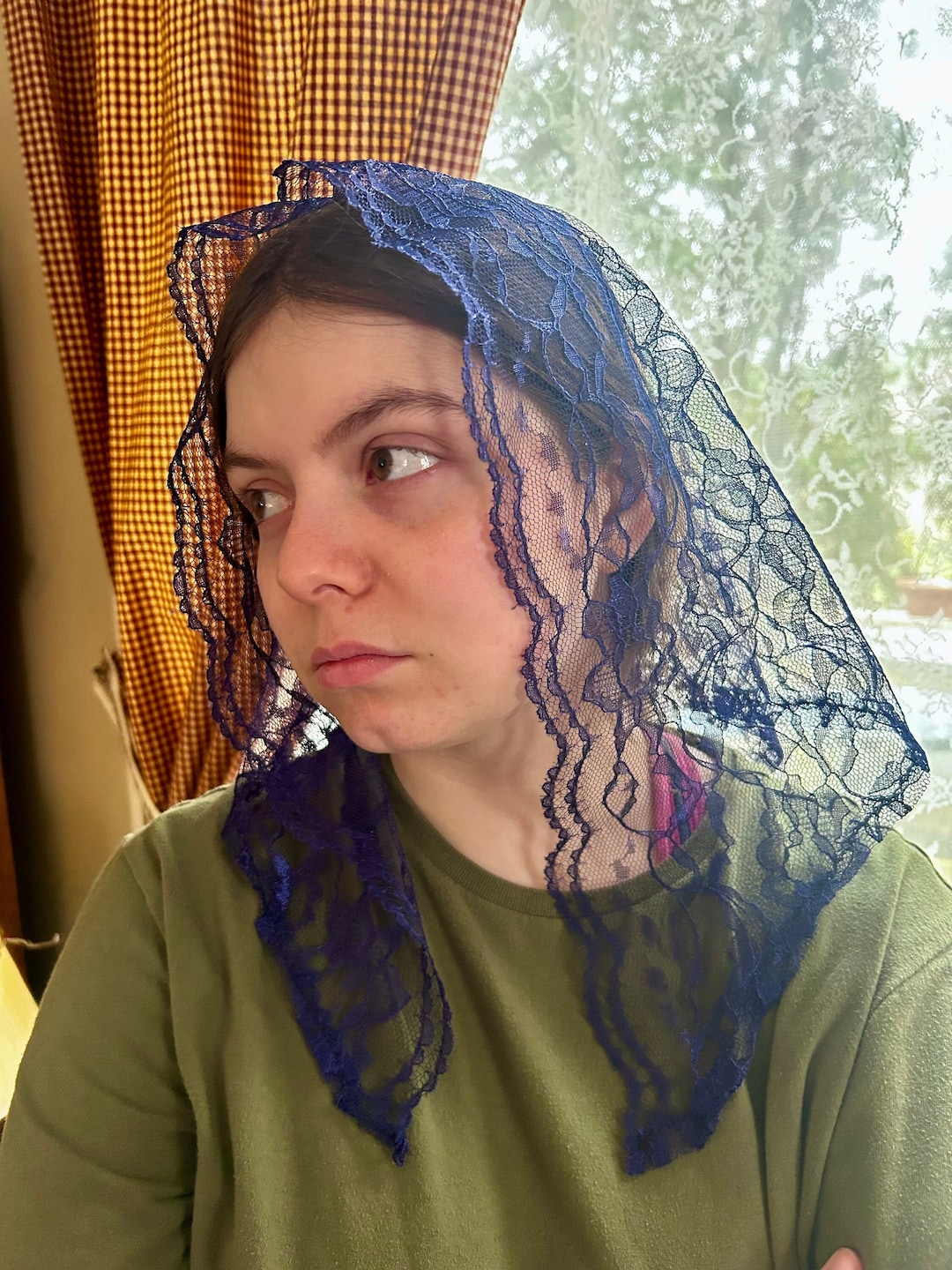 Simple, Blue, Triangular, Chapel Veil/mantilla - Etsy