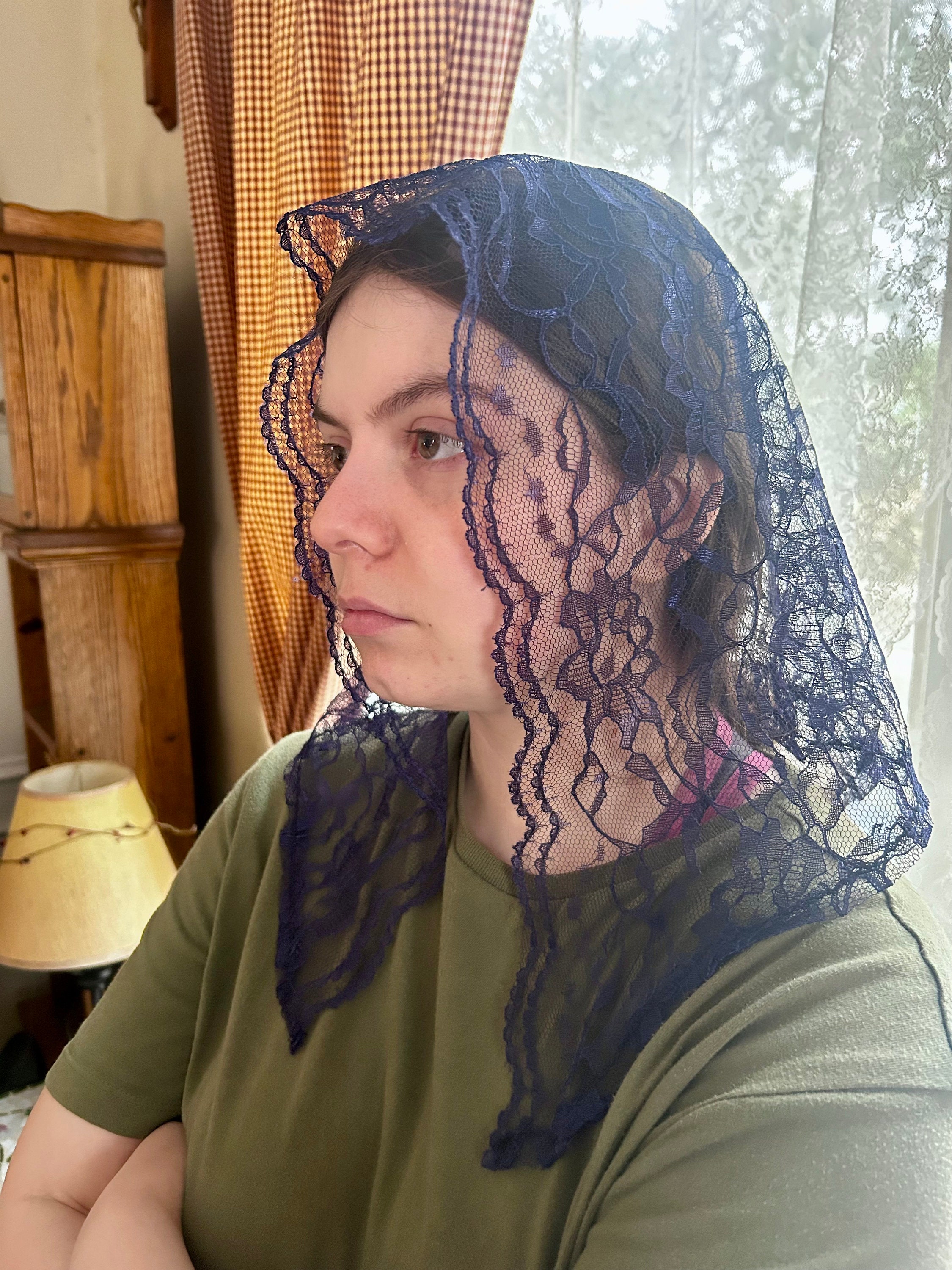 Simple, Blue, Triangular, Chapel Veil/mantilla - Etsy