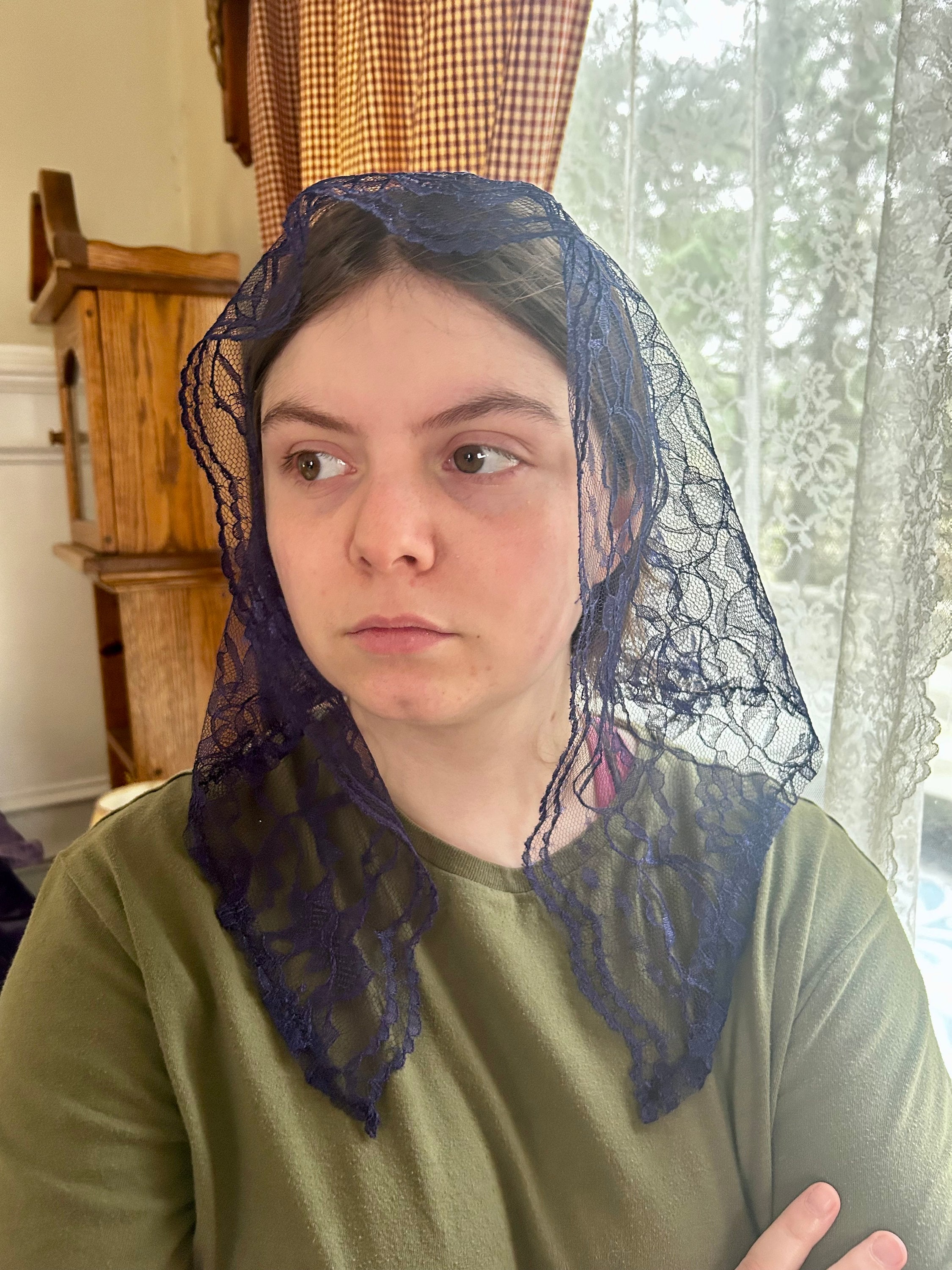 Simple, Blue, Triangular, Chapel Veil/mantilla - Etsy