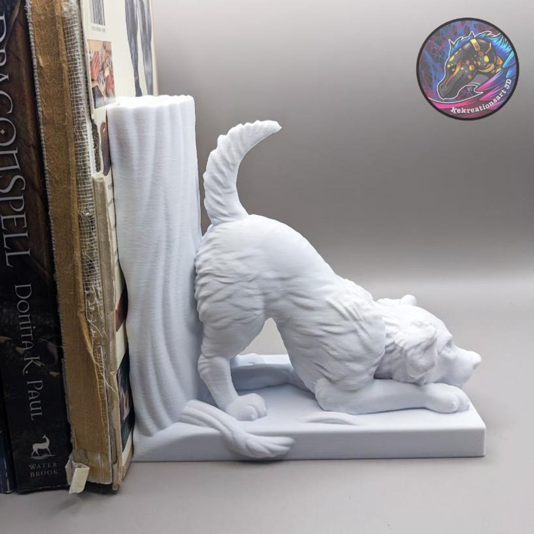 Playful Dog Bookend – 3D Printed Fantasy Decor | Unique Bookshelf ...