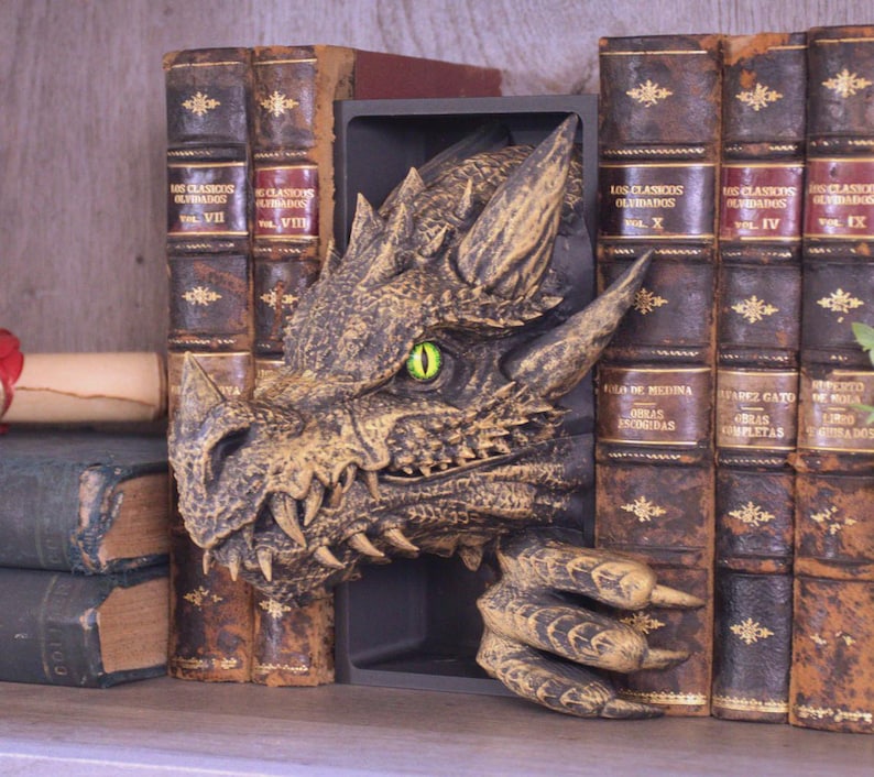 Emerging Dragon Book Nook- Bookish Fantasy Bookshelf Decor - Etsy