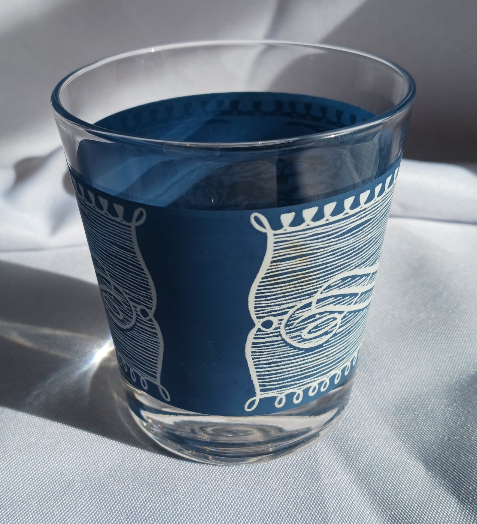 Currier and Ives Glass-blue and White-star of the Road 6 Oz-juice Glass Rocks Glass-vintage ...