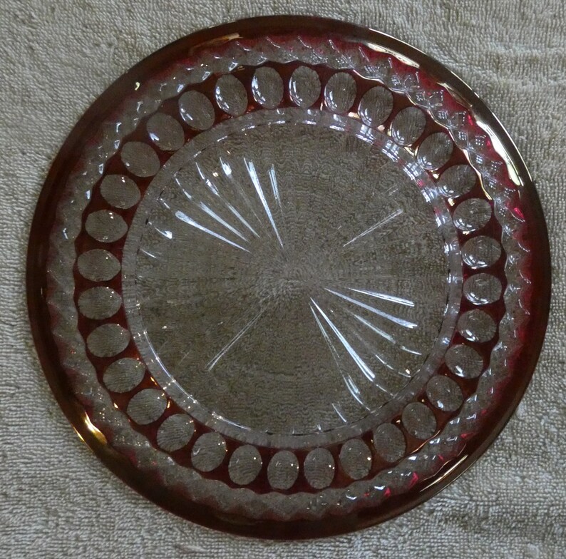 Glass Plate-vintage Red Crystal -salad Plate Size-fancy Serving Dish ...