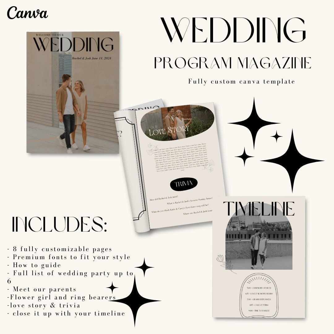 Wedding Program Magazine ~ Fully Customizable Canva Template ~ Rachel ...