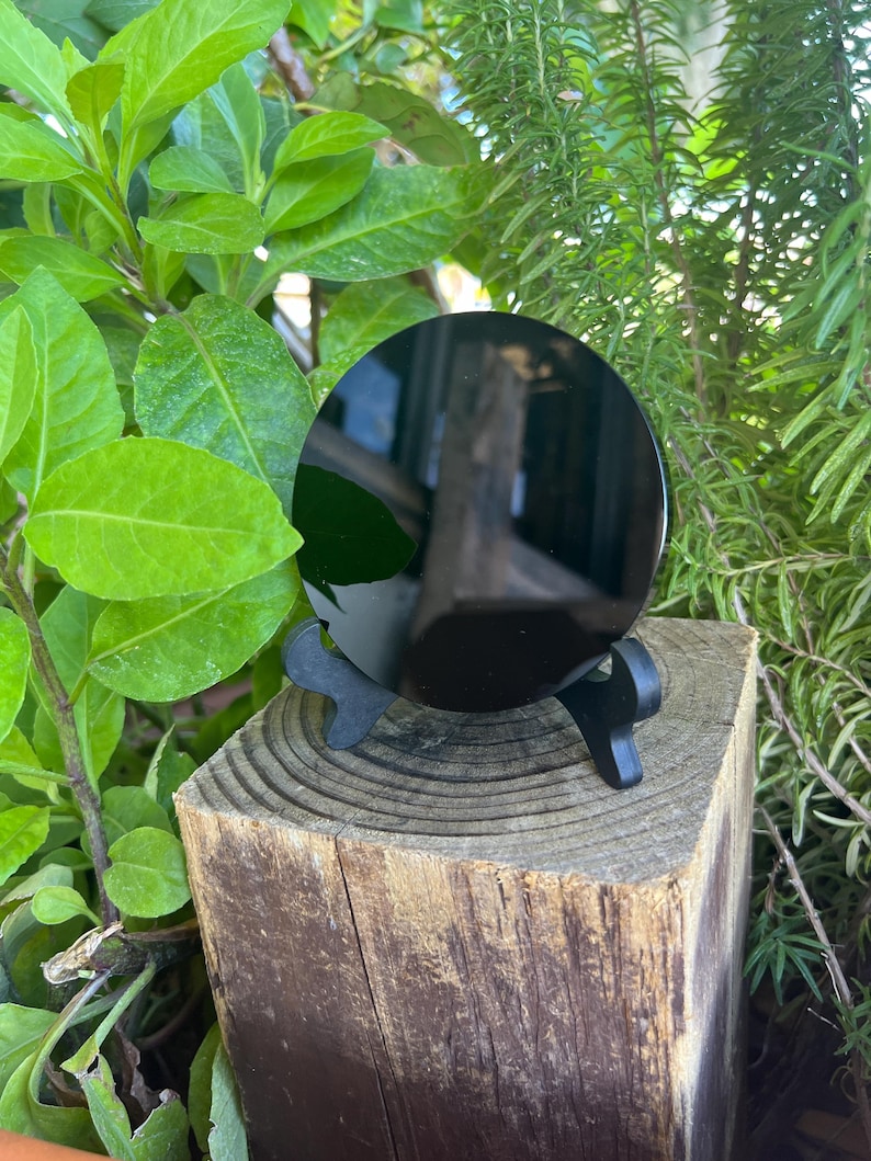 Black Obsidian Scrying Mirror With Stand Protective Divination Tools ...