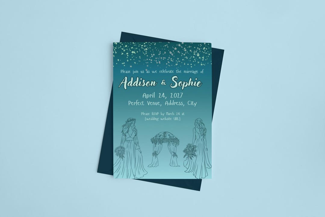 LGBTQ Wedding Invitations - Teal Wedding Invitation for Two Brides ...