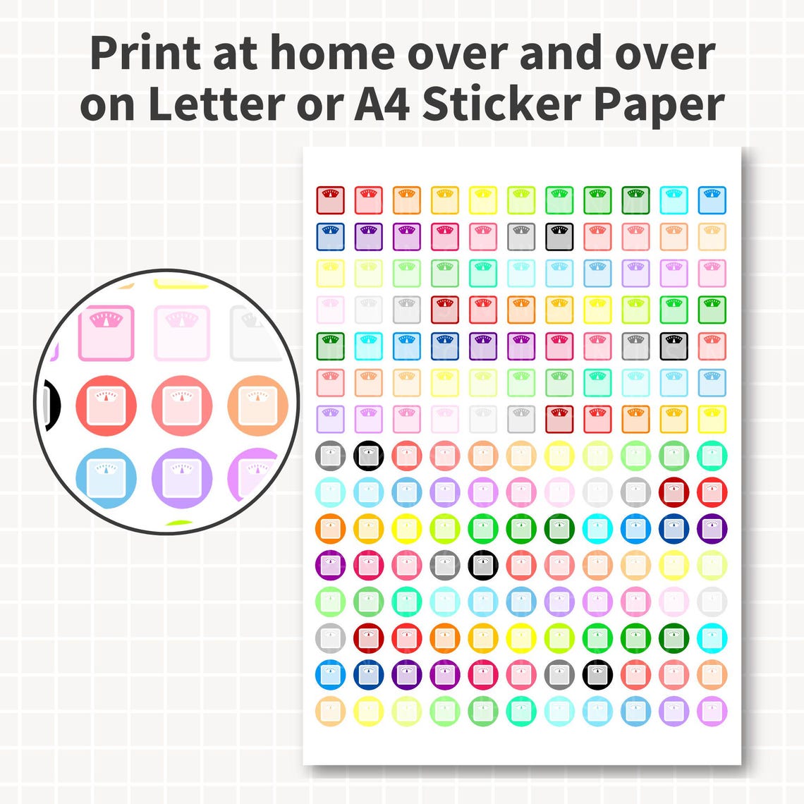 BATHROOM SCALE Weight Tracker Planner Stickers Printable, Weigh ...