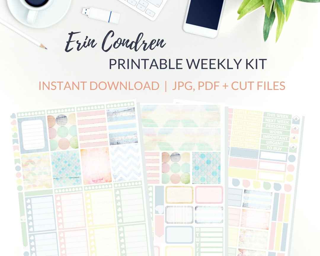PRINTABLE PASTEL Planner Stickers, Weekly Planner Kit Erin Condren ...