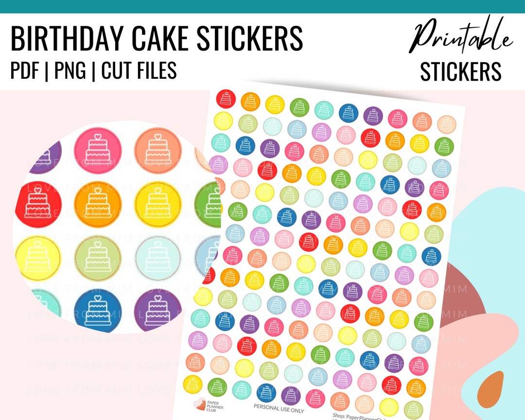 Printable BIRTHDAY ICON Planner Sticker, Birthday Cake Icons, Printable ...