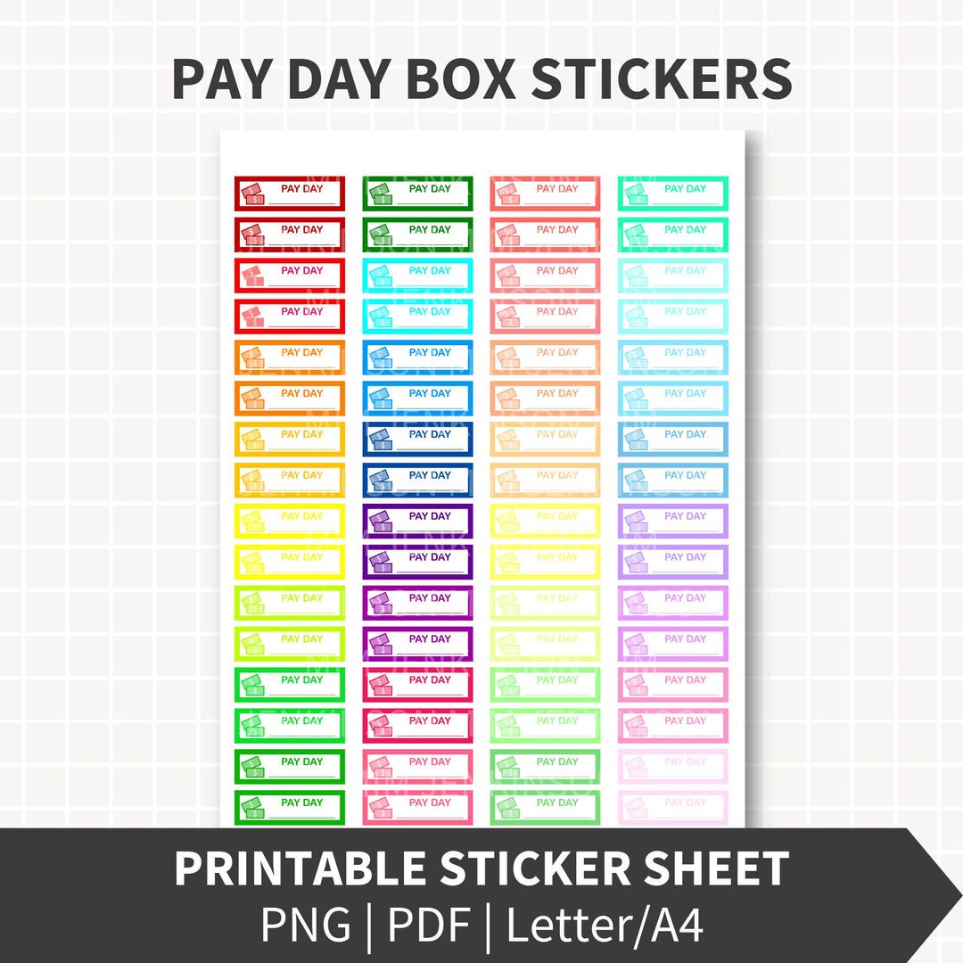 PAY DAY Box Sticker for Planners, Printable Payday Planner Stickers ...