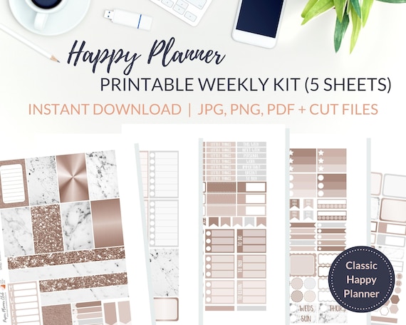 PRINTABLE ROSE Gold Planner Stickers Weekly Planner Kit | Etsy