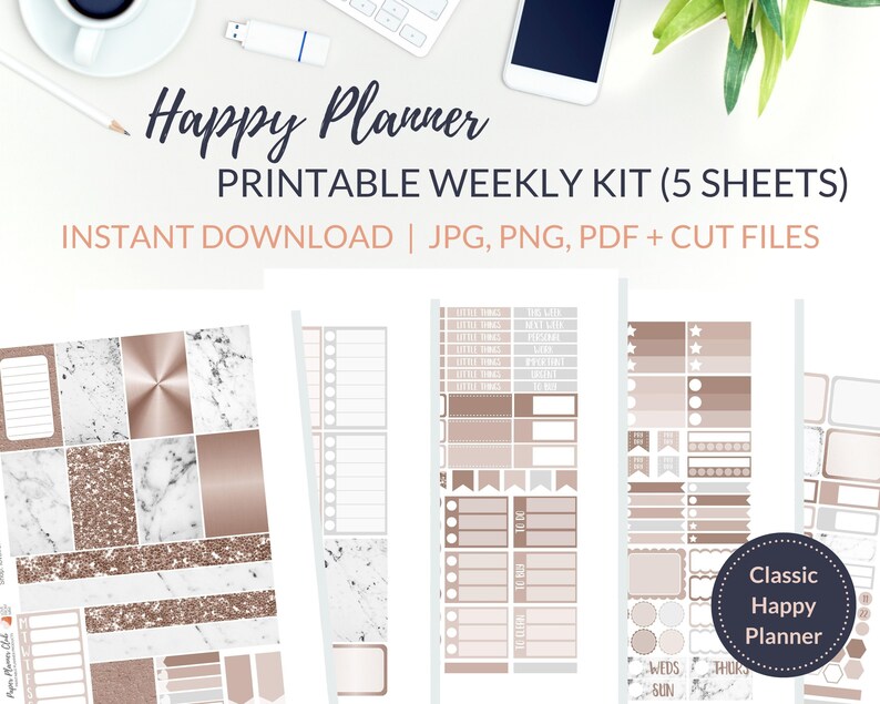 PRINTABLE ROSE Gold Planner Stickers Weekly Planner Kit | Etsy