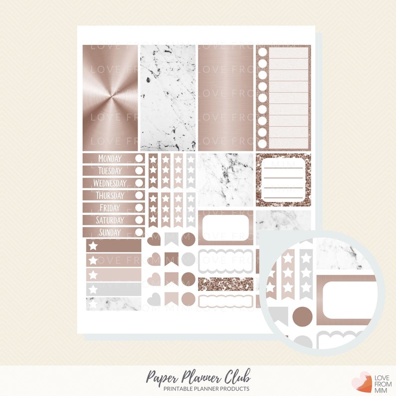 PRINTABLE ROSE Gold Planner Stickers Weekly Planner Kit for | Etsy