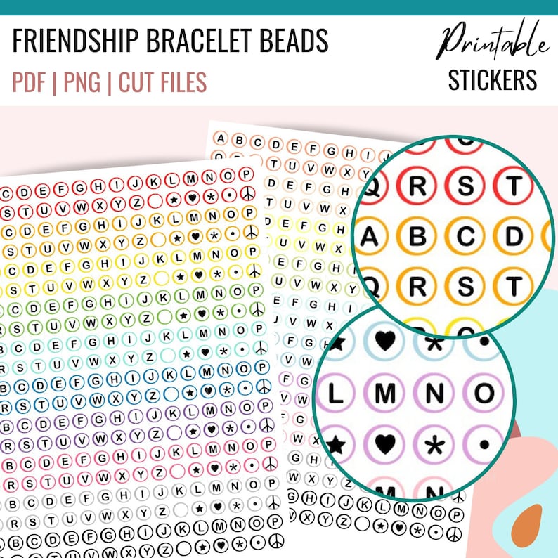 Printable Friendship Bracelet Stickers, Laptop Sticker, Alphabet Bead ...