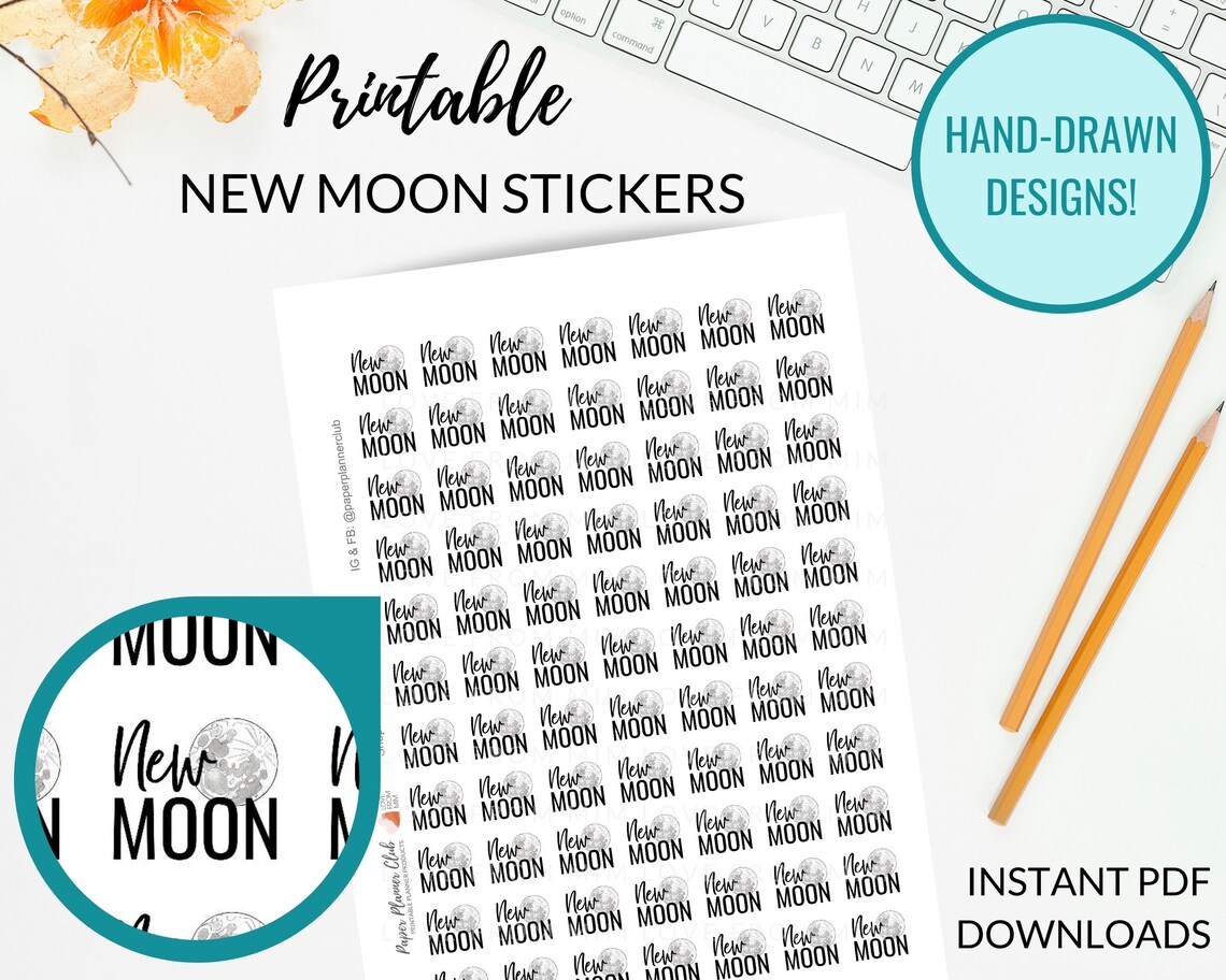 Printable NEW MOON Stickers for Planners New Moon Printable - Etsy