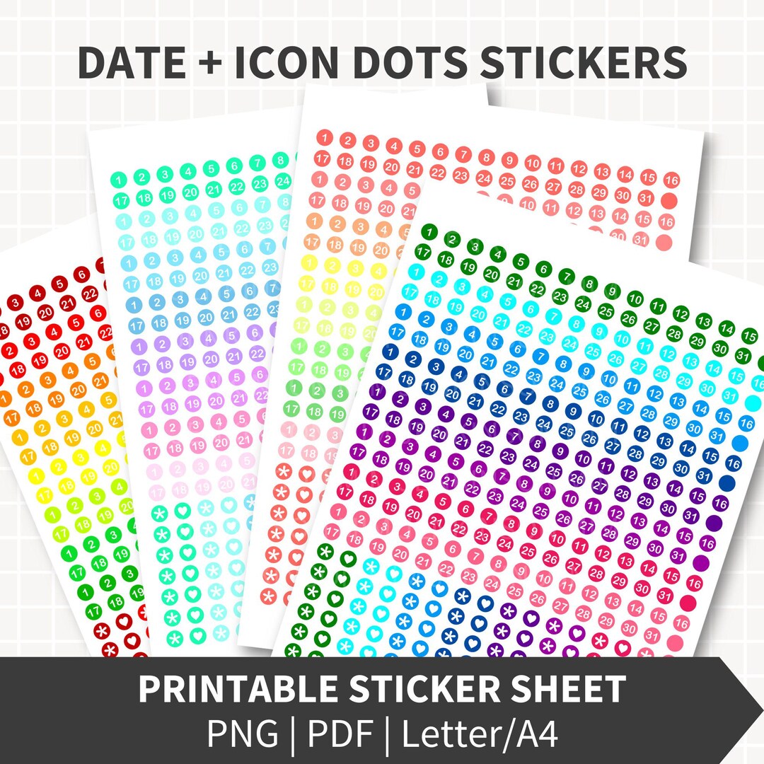 DATE DOT Planner Stickers, Printable Date Dot Stickers Cut Files ...