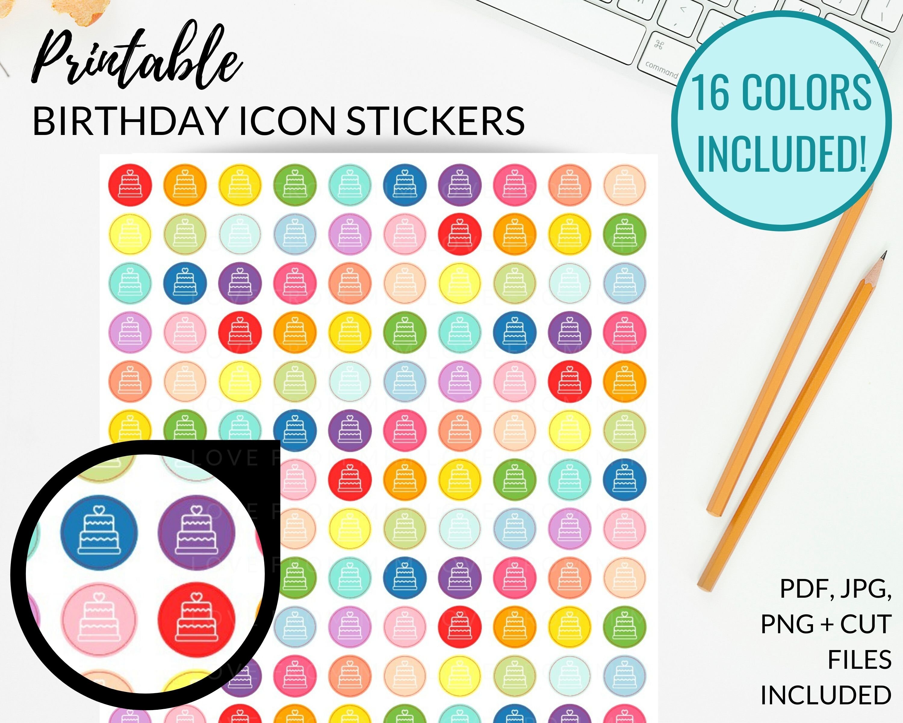 Printable BIRTHDAY ICON Planner Sticker Birthday Cake Icons - Etsy
