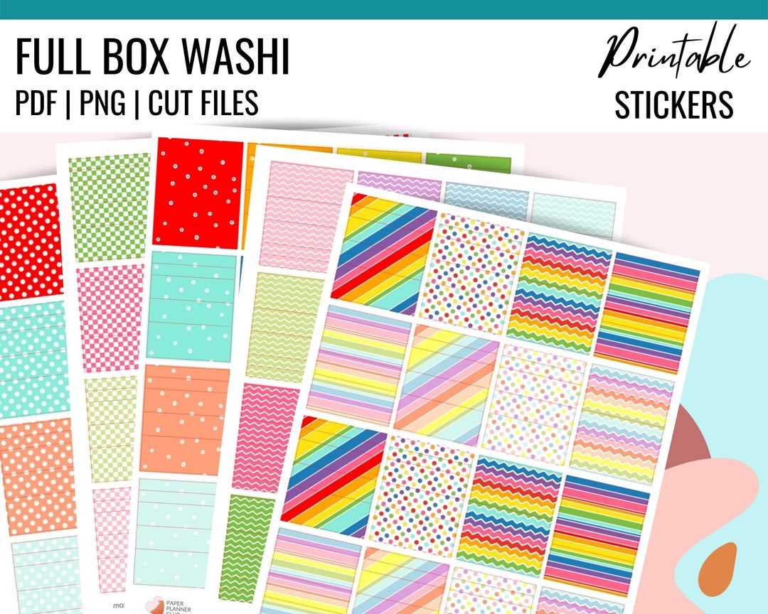WASHI FULL Box Printable Planner Stickers + Cut Files | Patterned ...