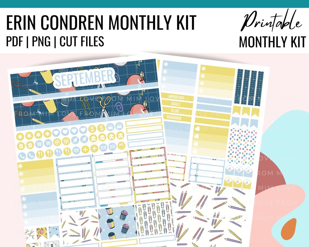 PRINTABLE SEPTEMBER Back to School Planner Stickers, Printable Erin ...