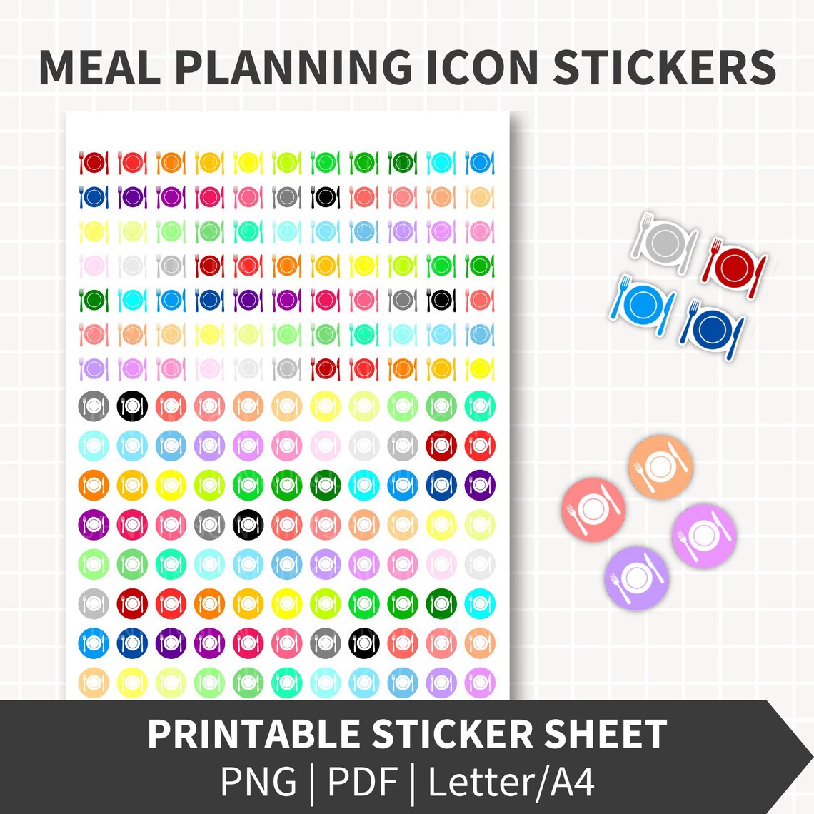 MEAL PLANNING Planner Stickers Printable, Dinner Plate Icons 0.5 Inch ...