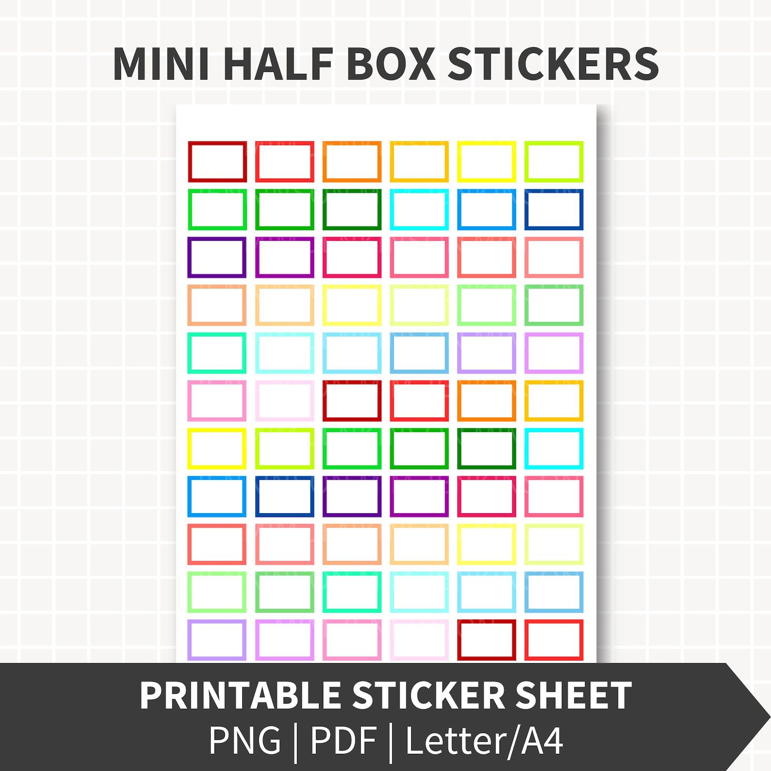 MINI Half Box Planner Stickers Printable, 1x0.7 Inch Labels, 32 Colors ...