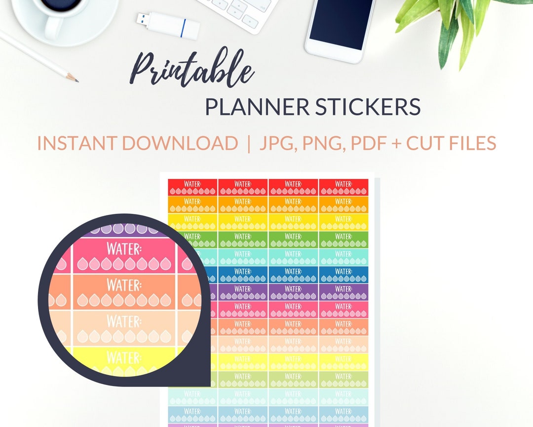 WATER TRACKER Printable Planner Stickers, Daily Hydrate Stickers - Etsy
