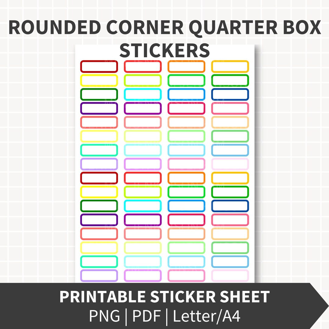 ROUNDED Quarter Box Planner Stickers Printable, 1.5x0.5 Inch Labels ...