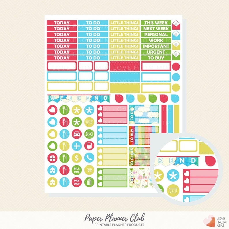 PRINTABLE RAINBOW Planner Stickers Weekly Planner Kit Erin | Etsy