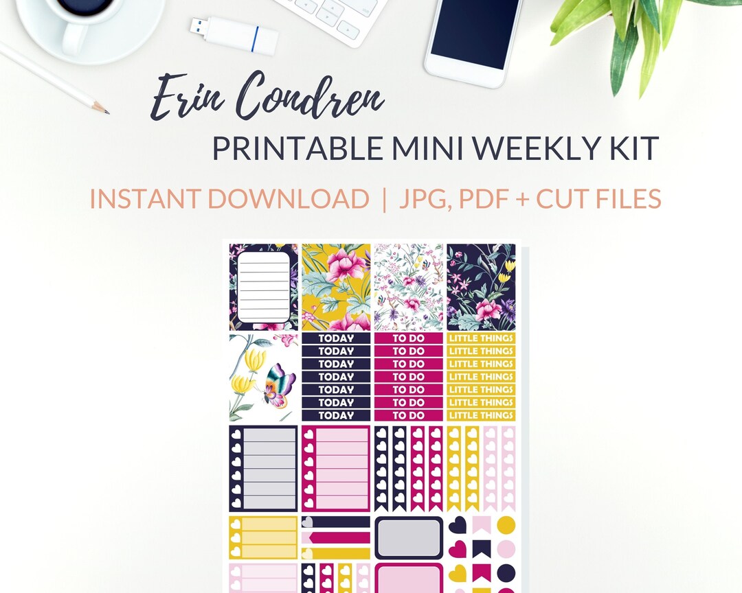 PRINTABLE FLORAL Planner Stickers | Weekly Planner Kit Erin Condren ...