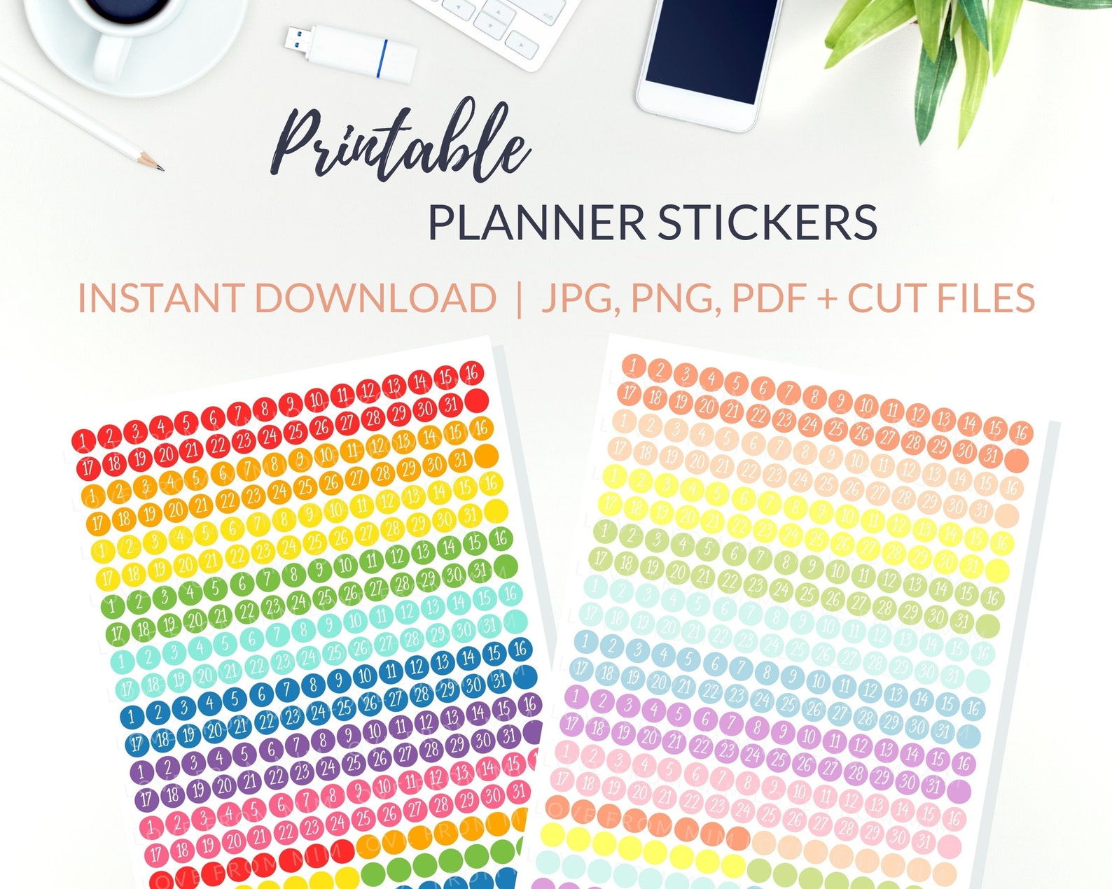 DATE DOT Planner Stickers Printable Date Dot Stickers Cut | Etsy