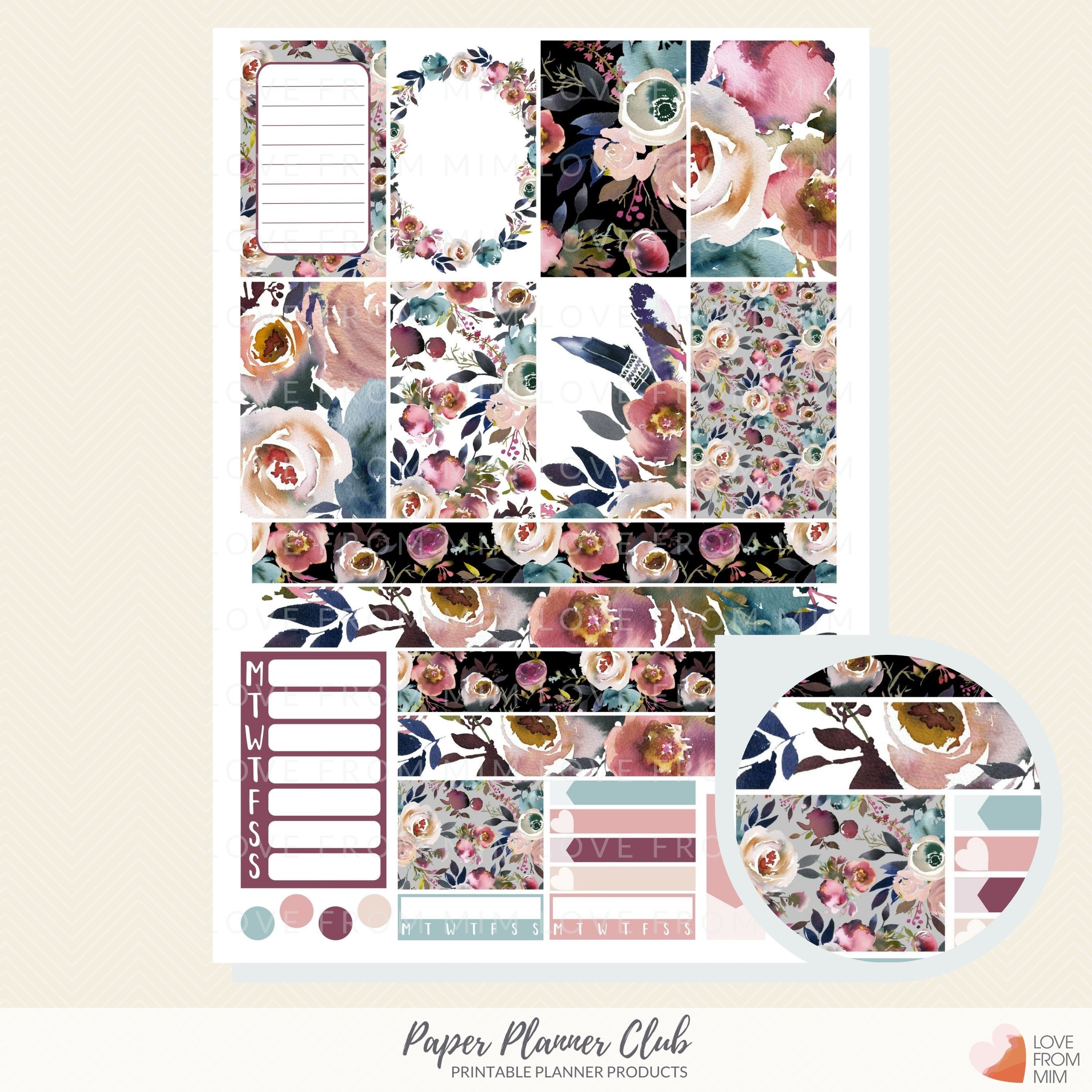 DUSK PRINTABLE FLORAL Planner Stickers Classic Happy Planner - Etsy