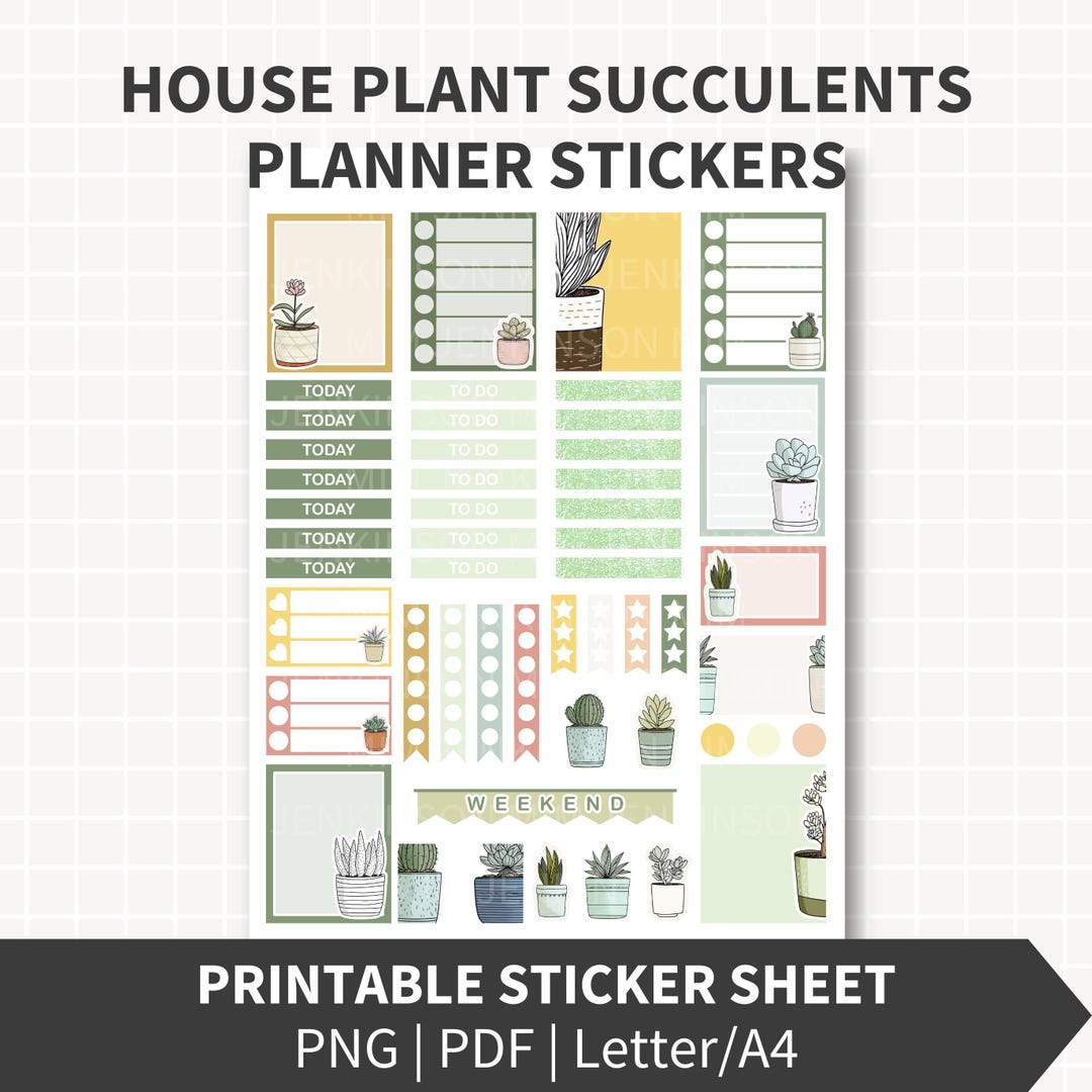HOUSE PLANTS Planner Stickers Printable, Succulent Weekly Kit 1 Sheet ...