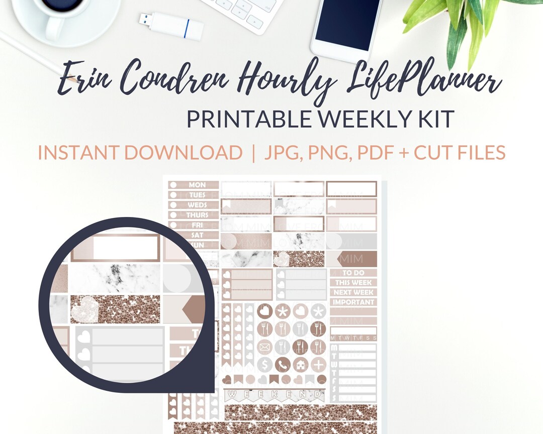 PRINTABLE ROSE Gold Planner Stickers Marble, Weekly Planner Kit for ...