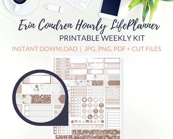 PRINTABLE ROSE Gold Planner Stickers Marble Weekly Planner | Etsy