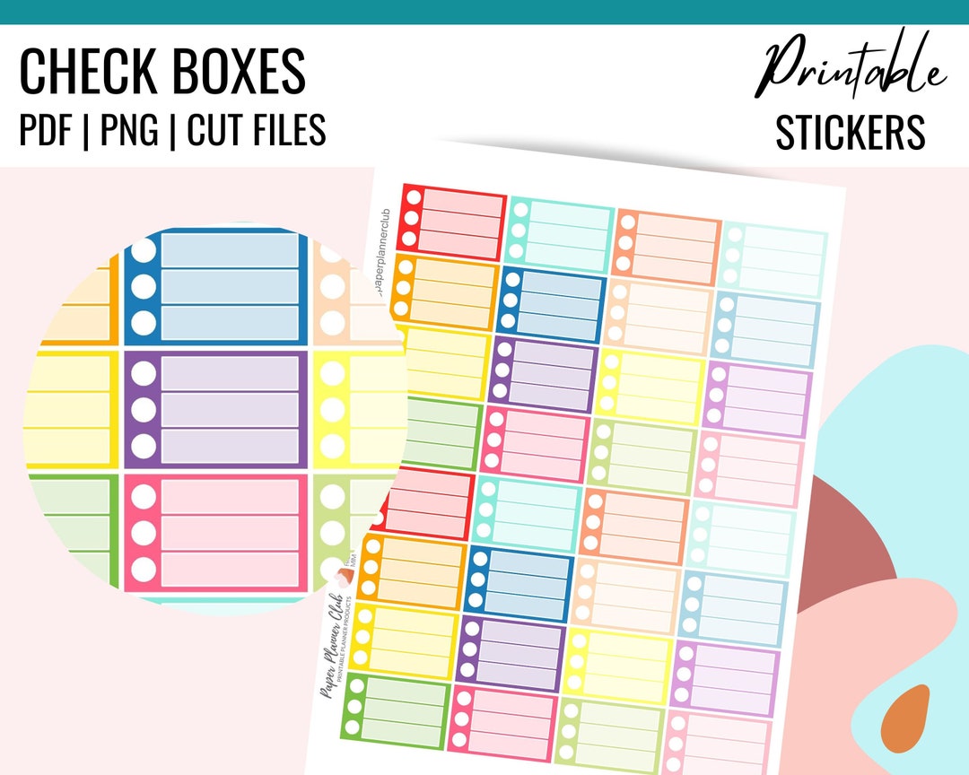 CHECK BOX Printable Planner Stickers + Cut Files | Printable Check Box ...