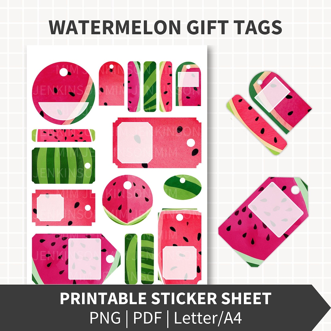 WATERMELON Gift Tag Stickers Printable, Summer Fruit Labels 1–3.5 Inch ...