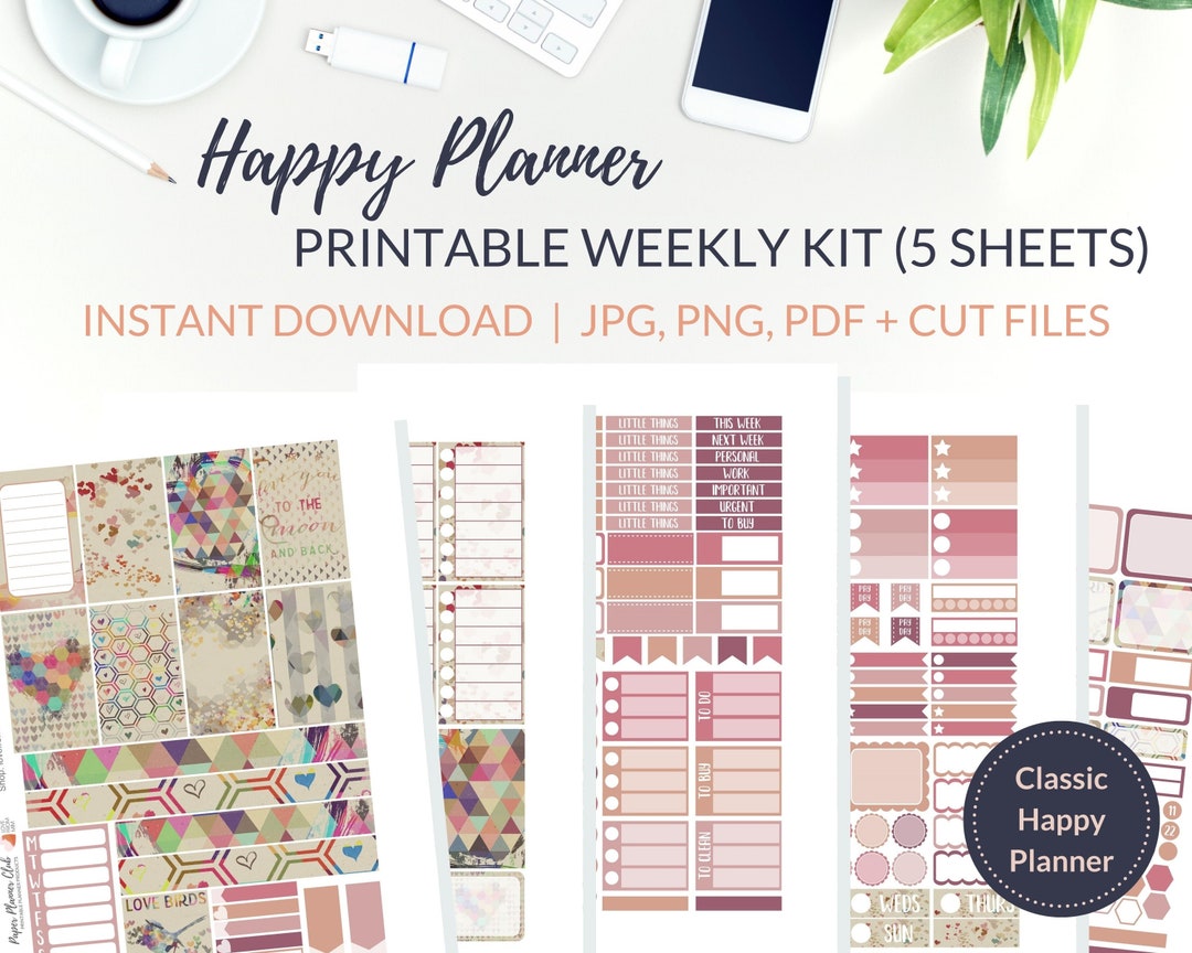 PRINTABLE HEARTS Planner Stickers, Weekly Planner Kit Happy Planner ...