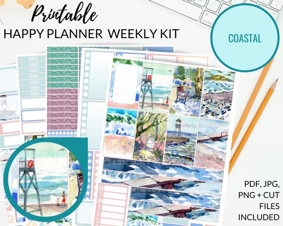 COASTAL PRINTABLE Planner Stickers Weekly Planner Kit Classic - Etsy