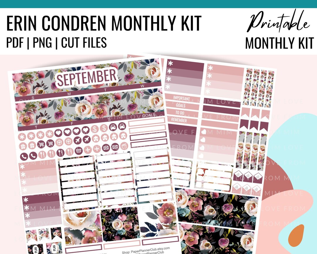 PRINTABLE SEPTEMBER Planner Stickers, Printable Erin Condren, Monthly ...